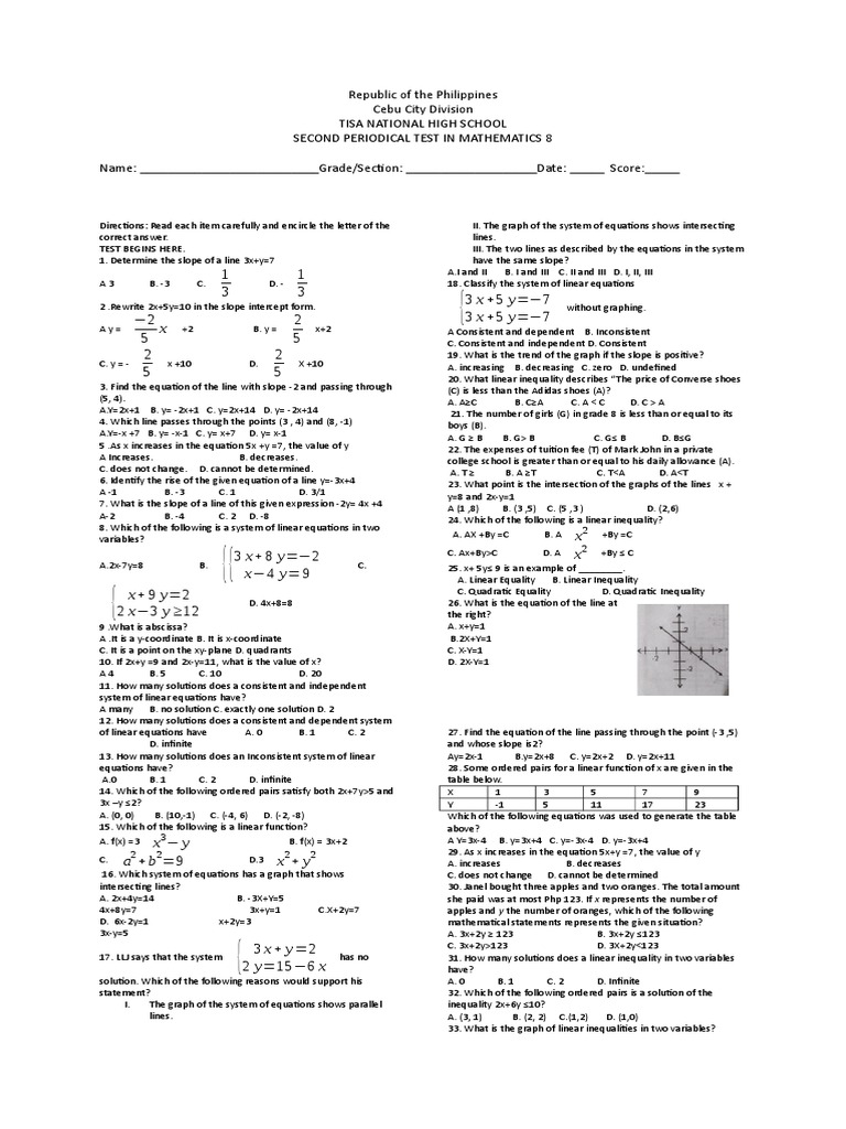 Math 8 Second Quarter Test18 | Download Free PDF | Function ...