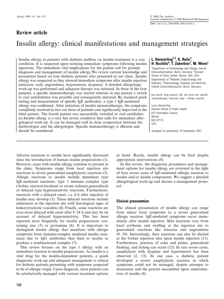 Insulin Allergy: Symptoms and Management | PDF | Allergy | Insulin