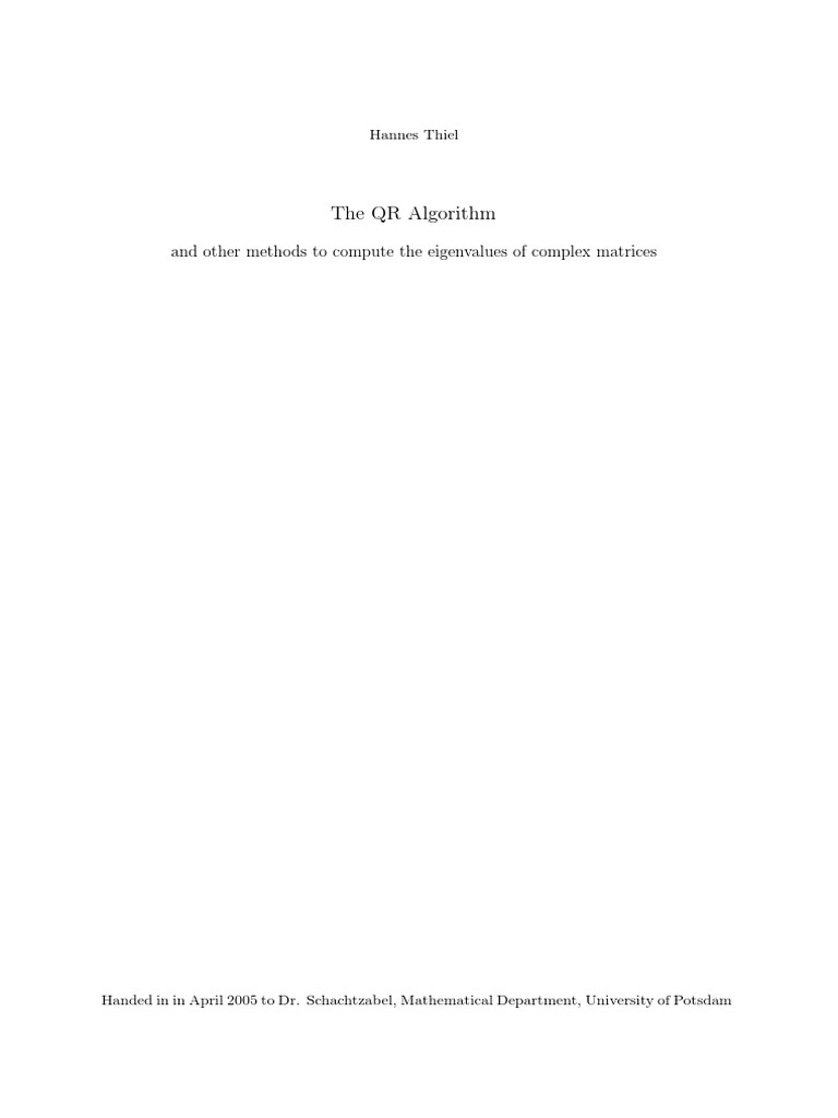 The Qr Algorithm And Other Methods To Compute The Eigenvalues Of Complex Matrices Pdf