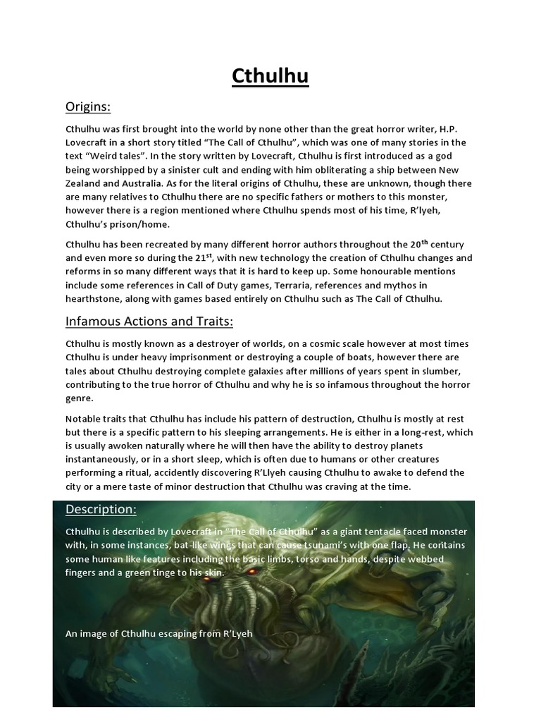 Cthulhu: Origins and Infamous Traits | PDF | Young Adult