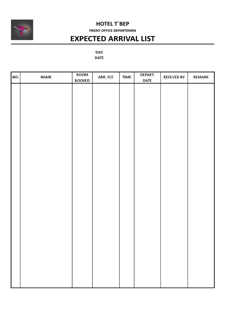 Expected Arrival List: Hotel T'Bep | PDF | Government And Personhood | Service Industries