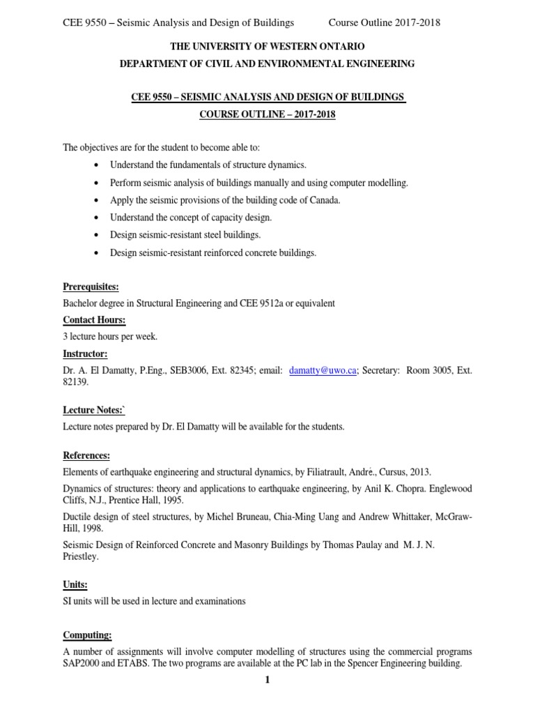 Course Outline CEE 9550 2017 18 | PDF | Seismology | Mechanics