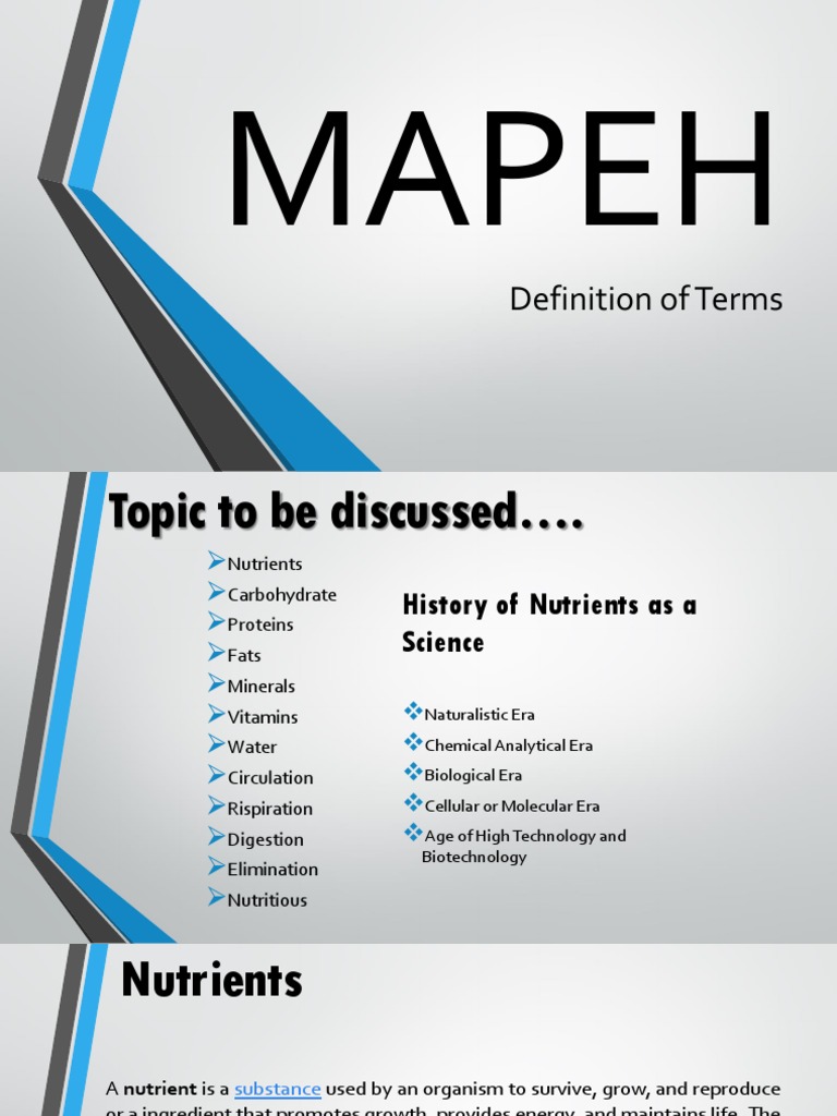 MAPEH REPORT Definition of Terms | PDF | Nutrients | Chemistry
