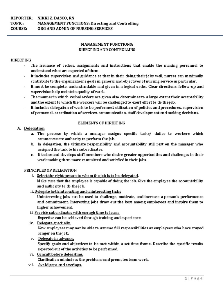 Management Functions Directing And Controlling Pdf Performance Appraisal Leadership