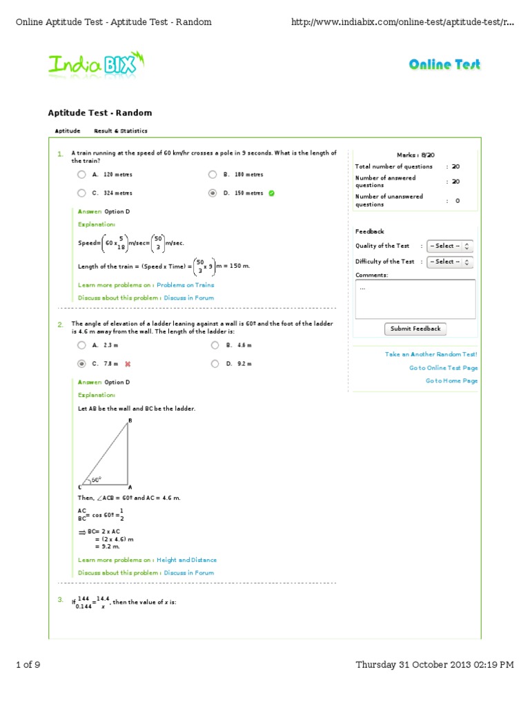 Online Aptitude Test - Aptitude Test - Random | PDF | Area | Triangle