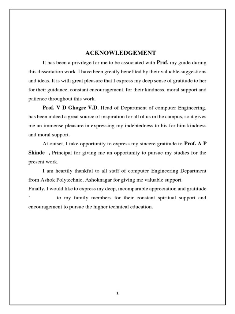Acknowledgement: Prof. V D Ghogre V.D, Head of Department of Computer Engineering | Download ...