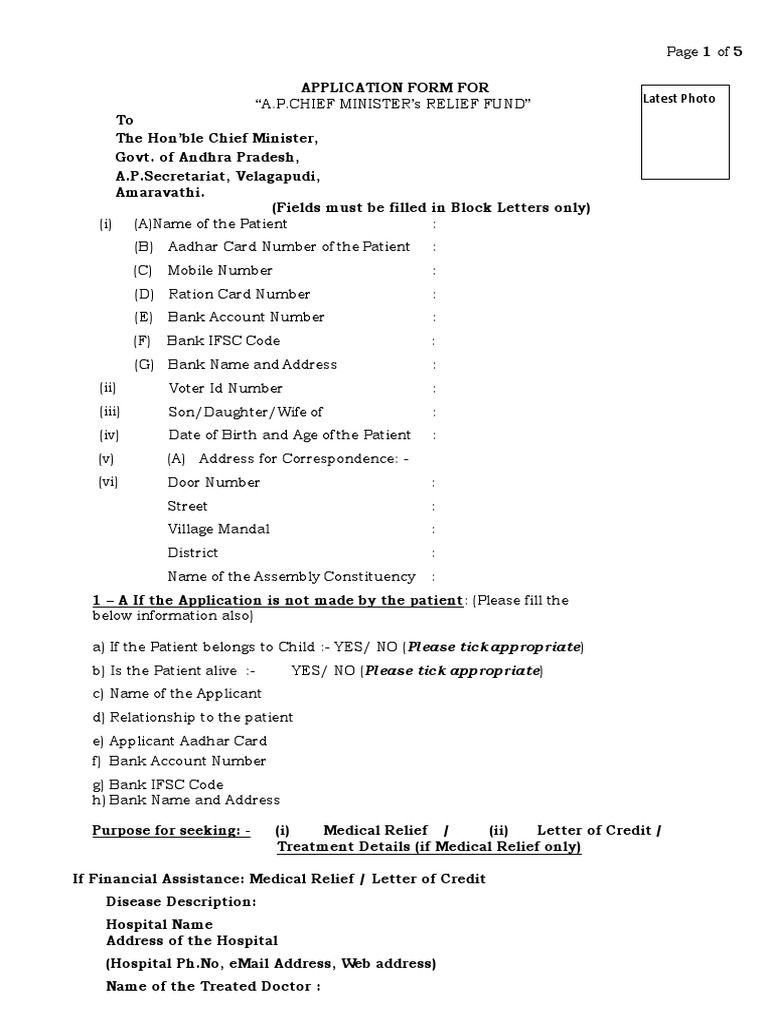 Application For Chief Minister Relief Fund | PDF | Hospital | Patient