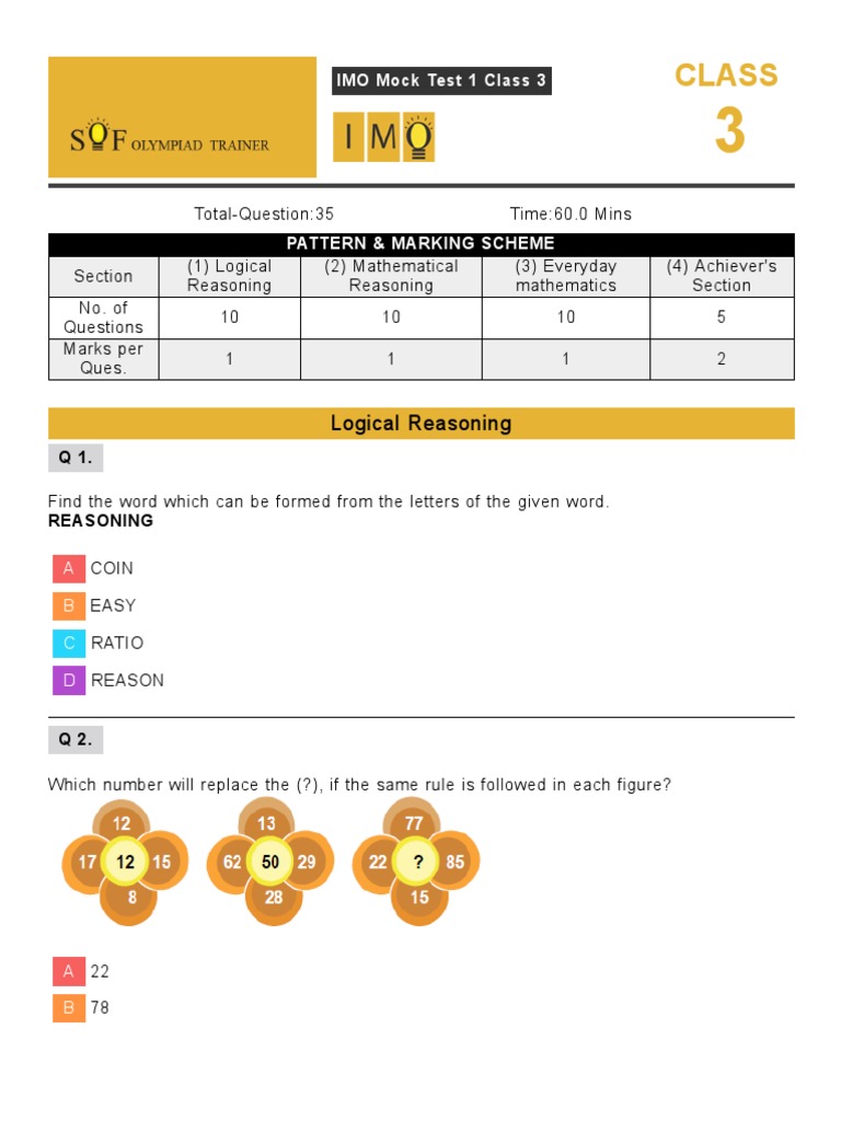 IMO Class 3 | PDF | Rupee | Teaching Mathematics