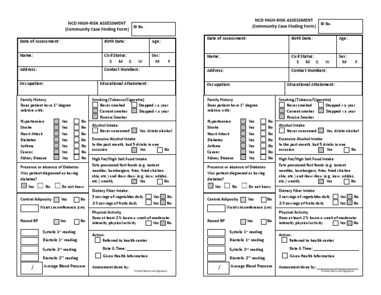 NCD High-Risk Assessment (Community Case Finding Form) NCD High-Risk ...