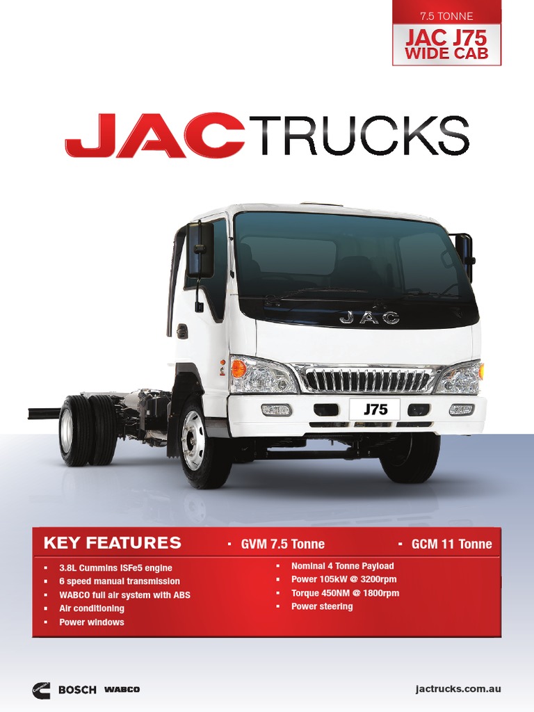 JAC J75 7.5 Tonne Truck Specifications | PDF | Engines | Fuel Injection