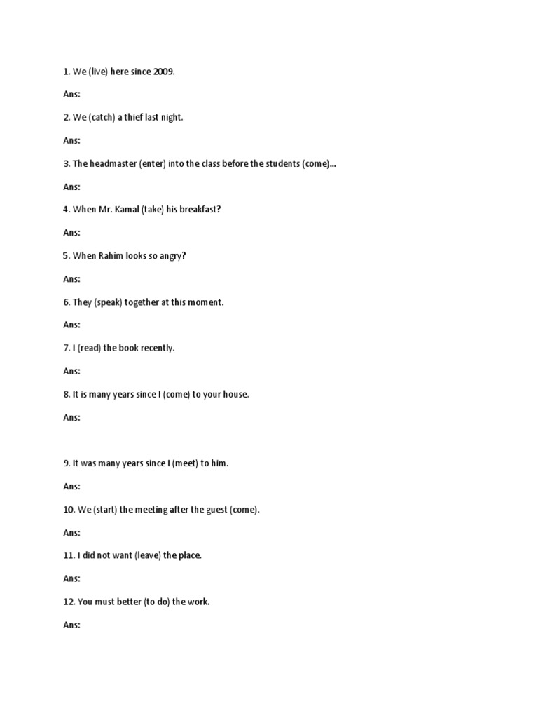 Right Form of Verb Ex | PDF