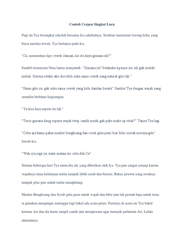Contoh Cerpen Singkat Lucu | PDF