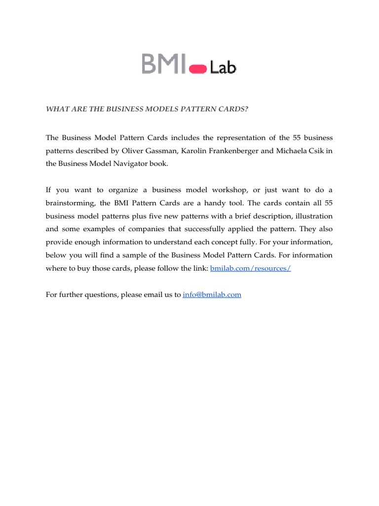 What Are The Business Models Pattern Cards? | PDF