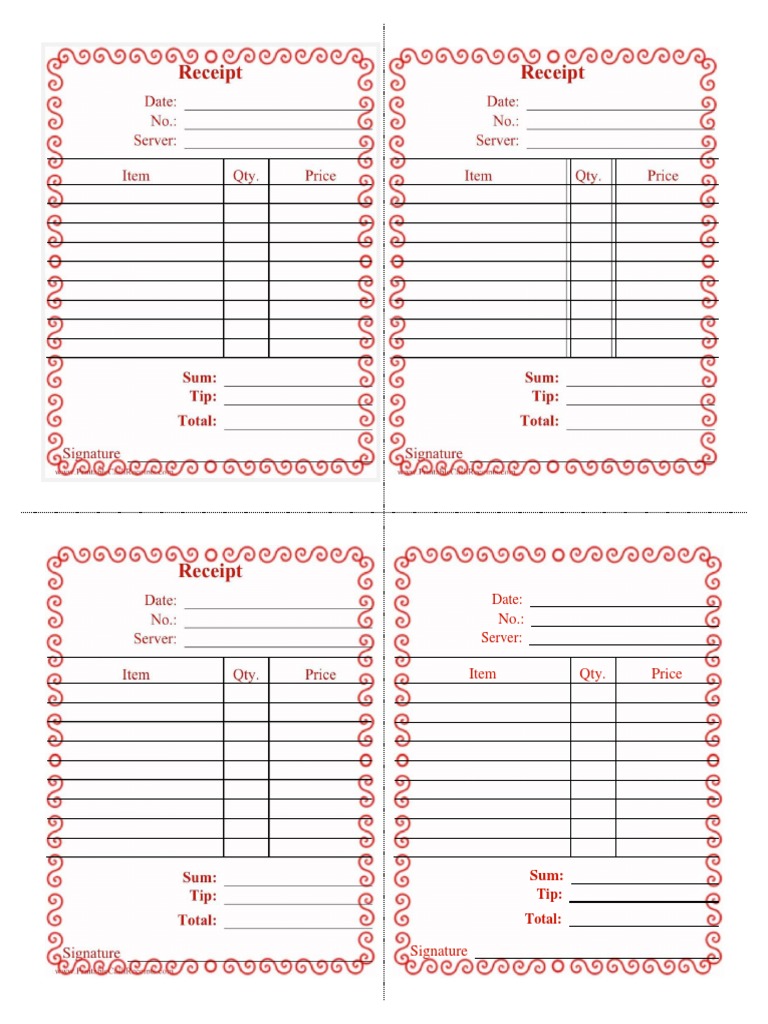 Printable Restaurant Receipt | PDF