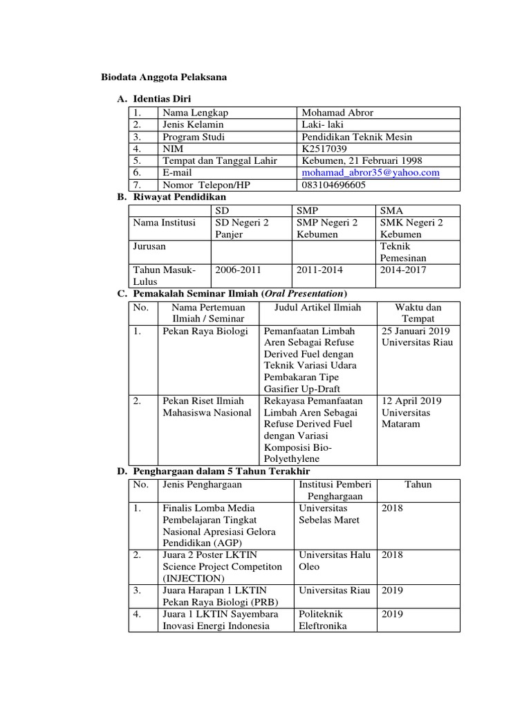 Biodata Mohamad Abror | PDF