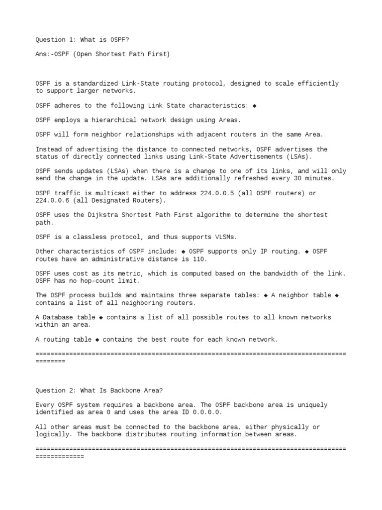 Ospf Questions Pdf Routing Network Layer Protocols