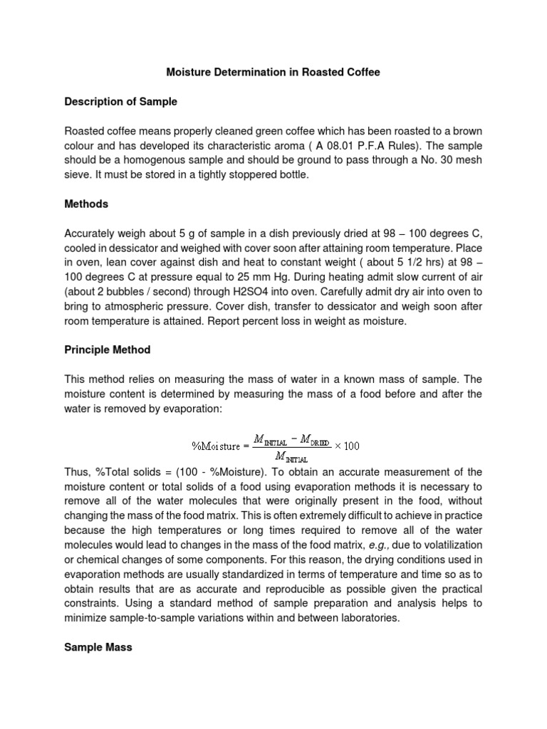 Moisture Determination in Roasted Coffee Description of Sample | PDF