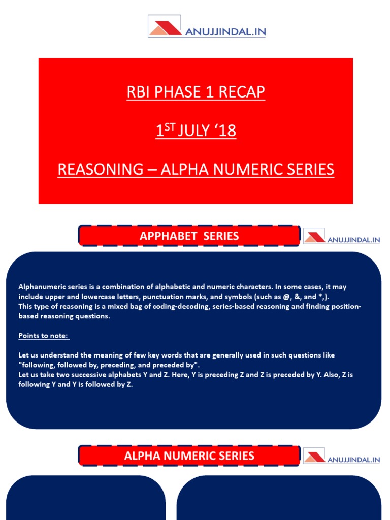 RBI Phase 1: Alphanumeric Series Guide | PDF | Alphabet | Symbols