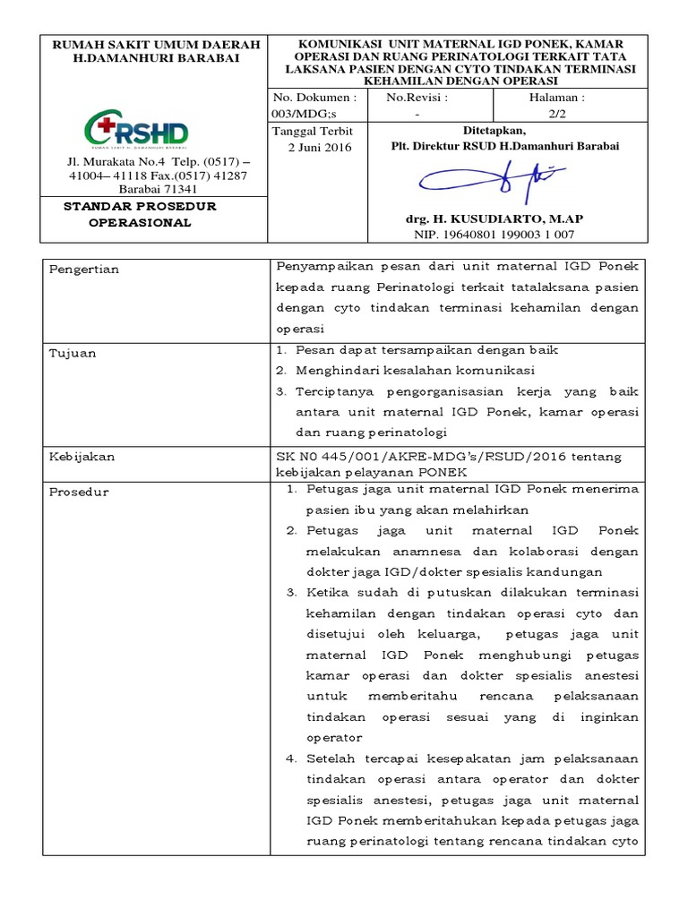 Komunikasi Maternal IGD Ponek Dengan Ruang Perina | PDF