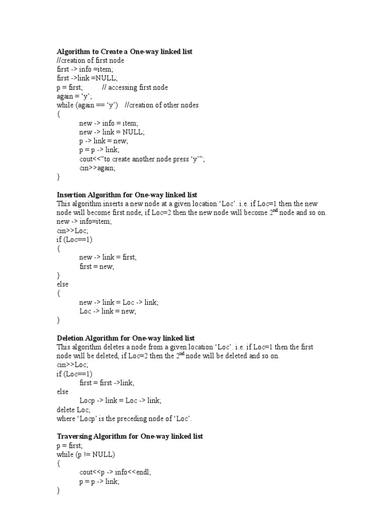Algorithm To Create A One-Way Linked List | PDF Algorithm To Create A One-Way Linked List | PDF