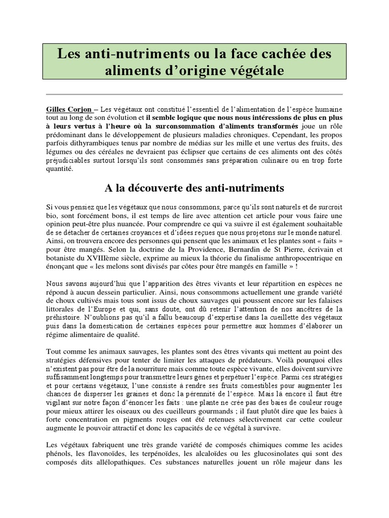 Les Anti-Nutriments Ou La Face Cachée Des Aliments D'origine Végétale ...