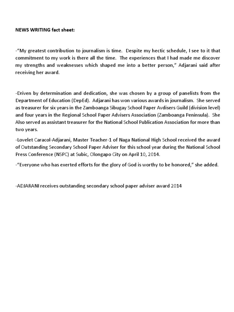 NEWS WRITING Fact Sheet | PDF