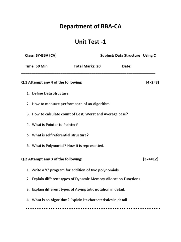 Department of BBA-CA Unit Test - 1 | PDF | Computers