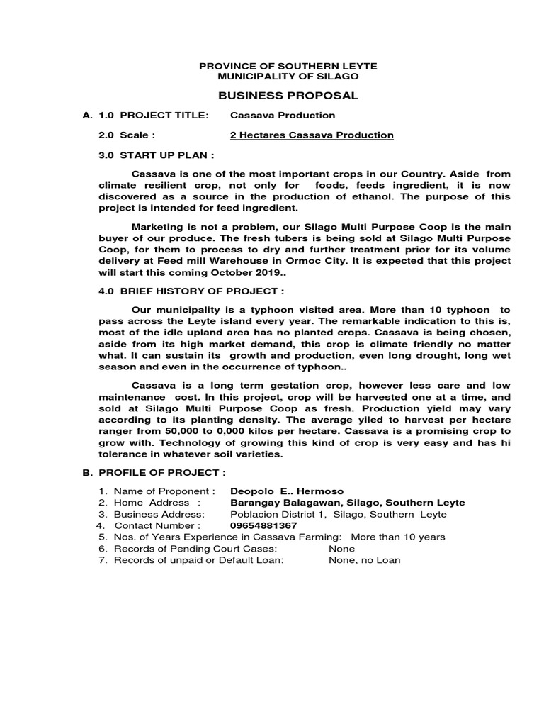 Cassava Business Proposal LBP | PDF | Agriculture | Net Income