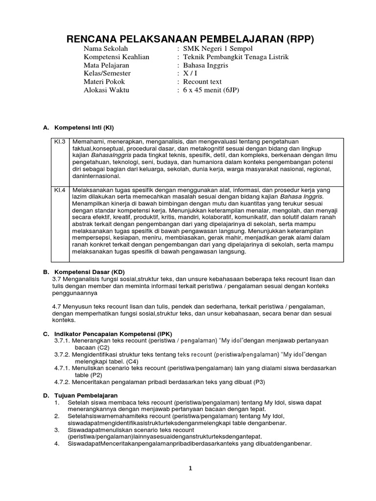 RPP Descriptive Text | PDF