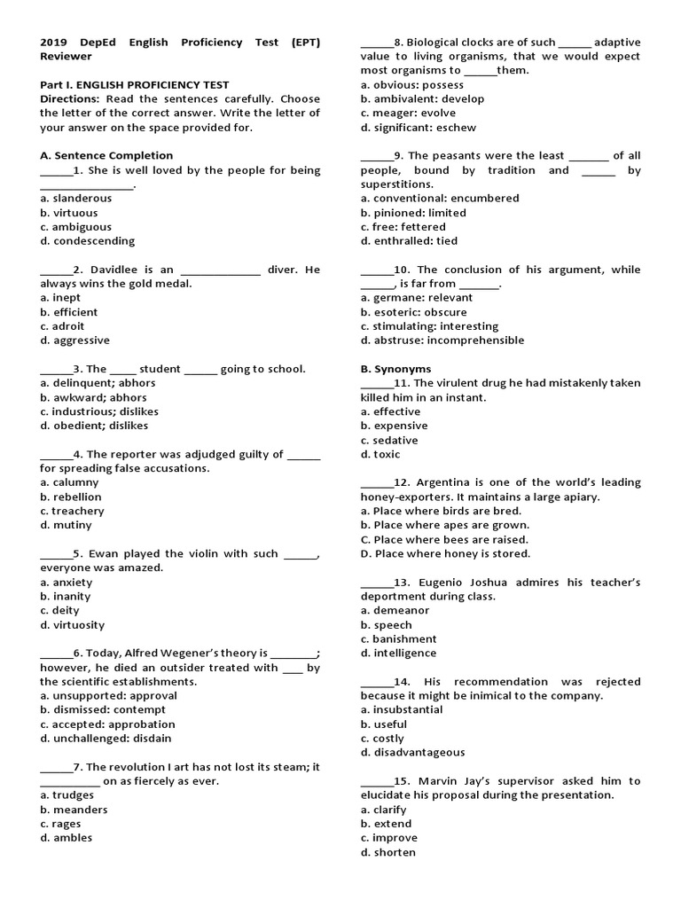 2019 DepEd English Proficiency Test | PDF