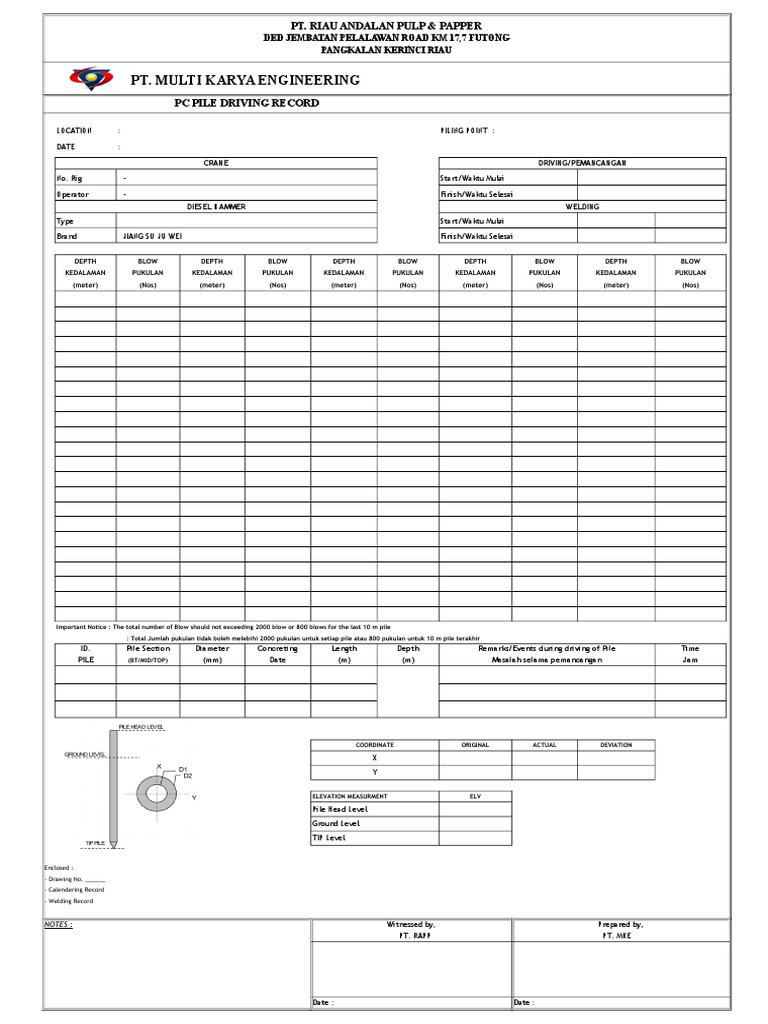 Pile Driving Record | PDF | Geotechnical Engineering | Infrastructure