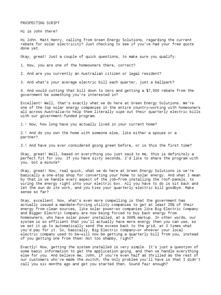 Sales Solar Script | PDF | Solar Power | Electrical Grid