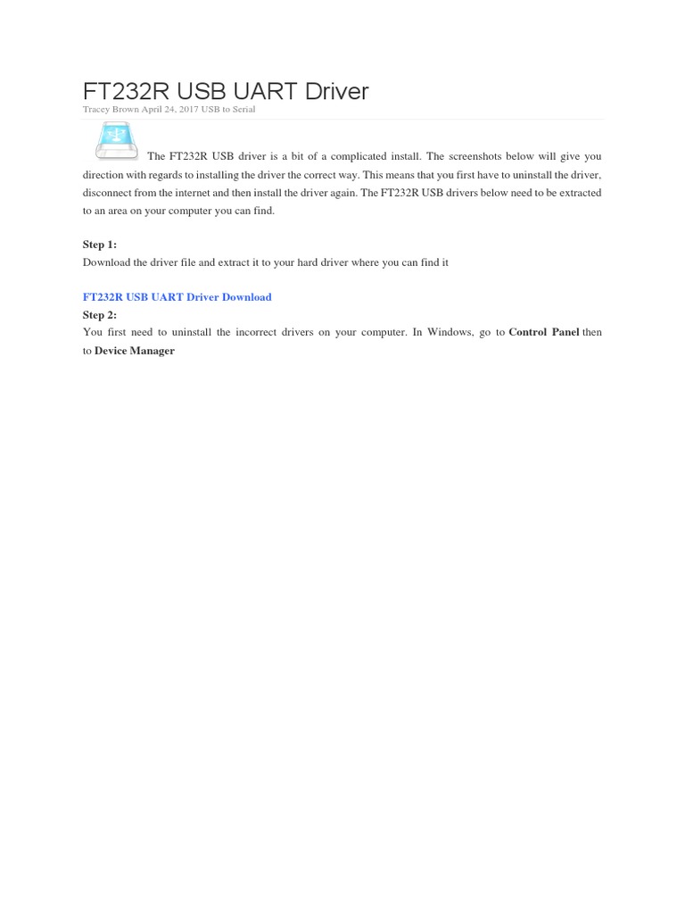 FT232R USB UART driver installation guide | PDF | Device Driver | Microsoft Windows