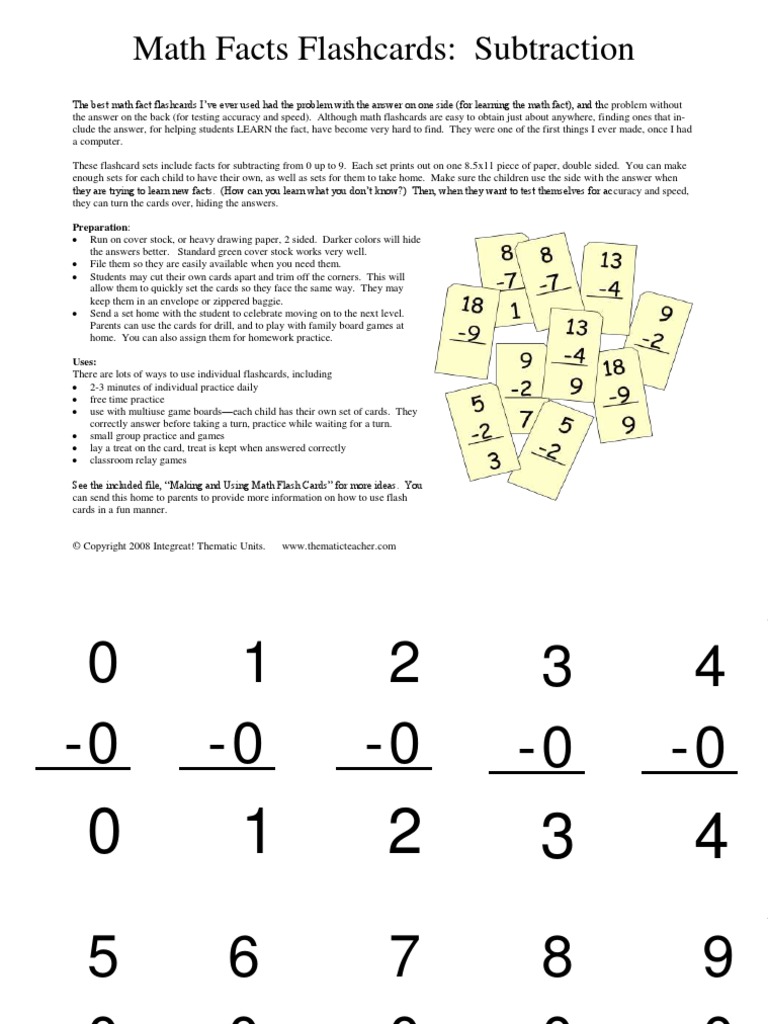 Subtraction Flash Cards | PDF | Flashcard | Behavior Modification