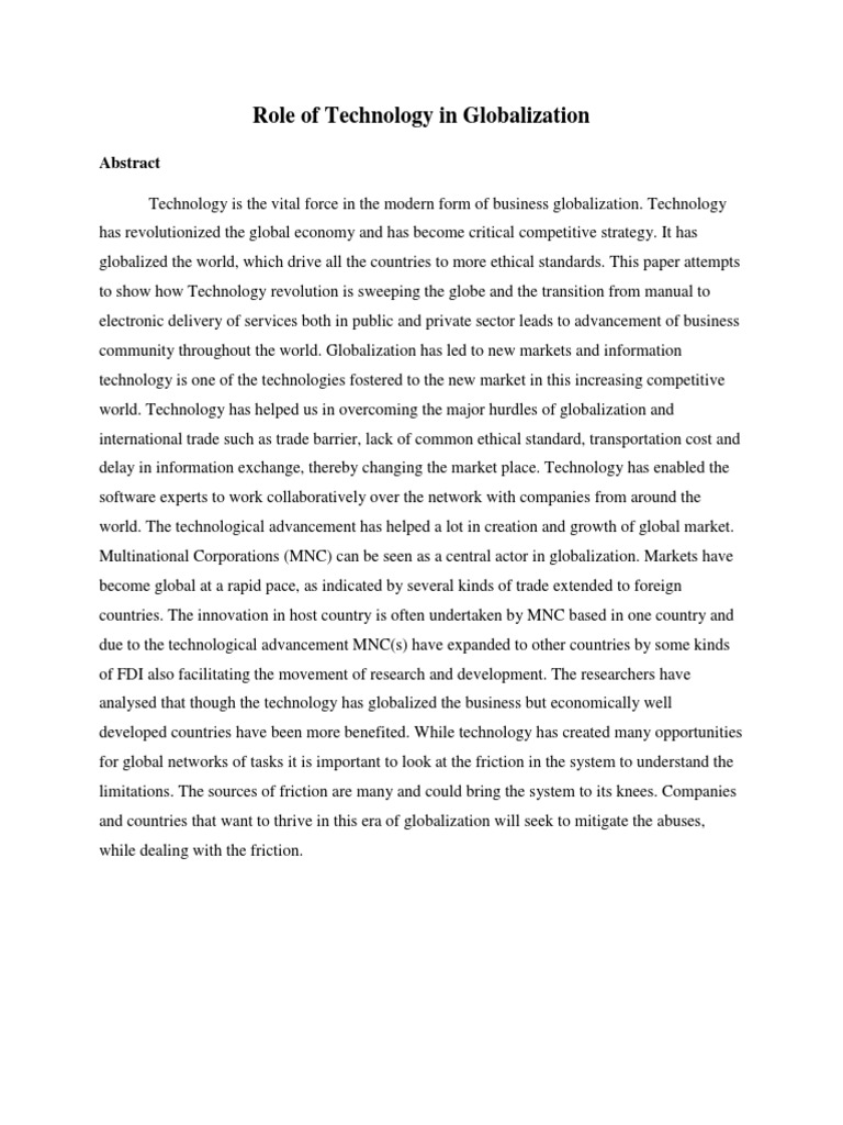 Role of Technology in Globalization | PDF | Multinational Corporation ...