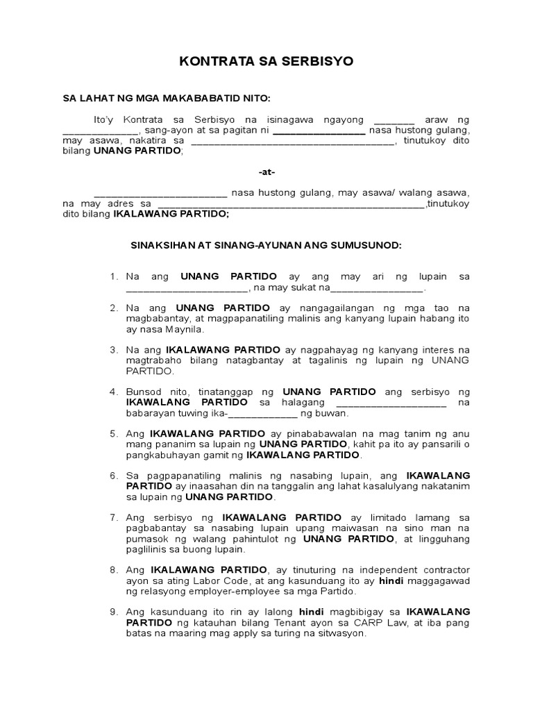 Contract of Service - Tagalog | PDF