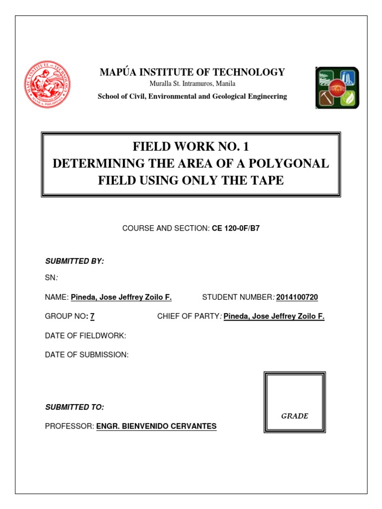 Field Work No. 1 Determining The Area of A Polygonal Field Using Only ...