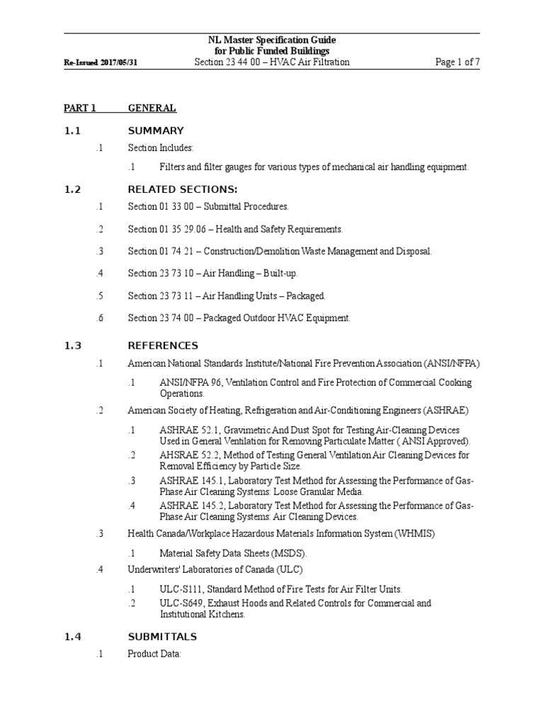 NL Master Specification Guide For Public Funded Buildings: Re-Issued ...