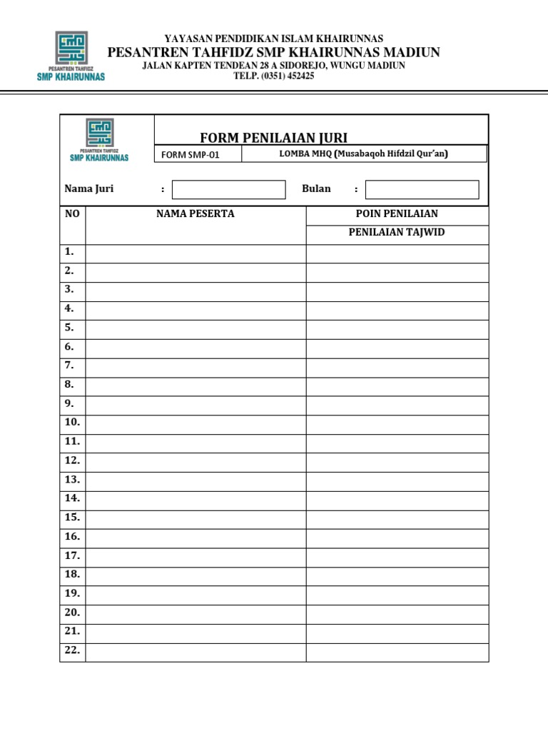 Form Penilaian Juri - Docx MHQ | PDF