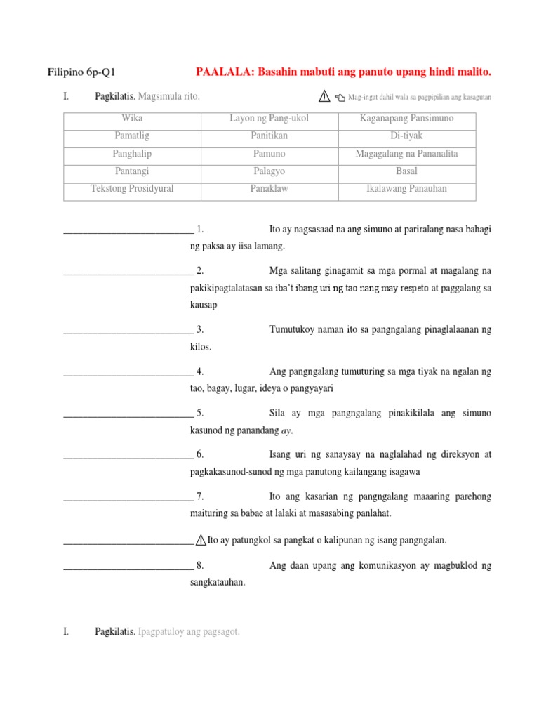 Filipino 6p FIRST QUARTER | PDF