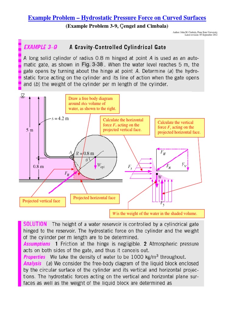 Example 3 9 Cylindrical Gate PDF | PDF | Force | Mechanics