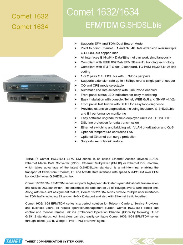 G.SHDSL .Bis Efm TDM Datasheet | PDF | Ethernet | Digital Subscriber Line