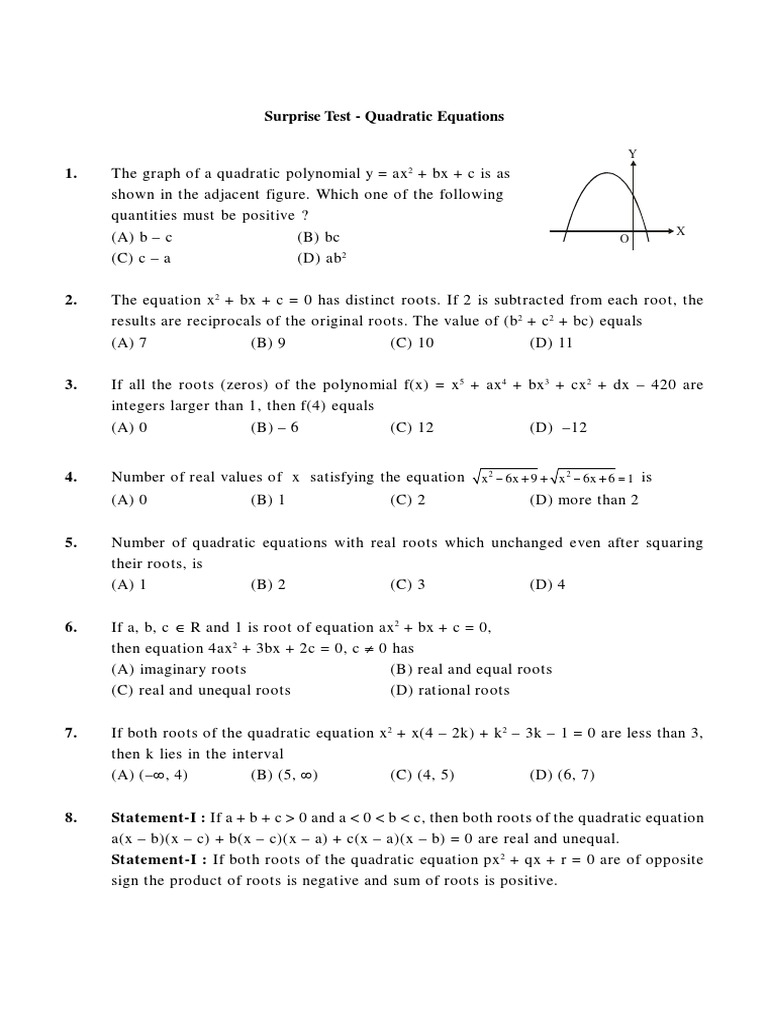 Surprise Test - by MC Sir | PDF | Quadratic Equation | Number Theory