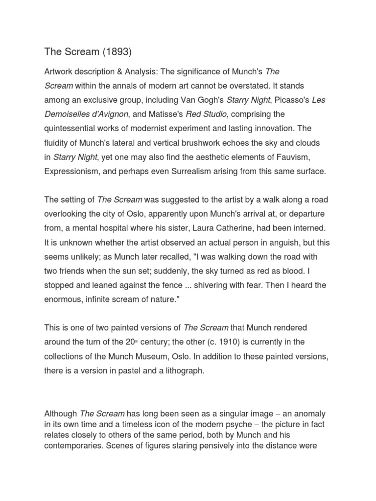 The Scream (1893) : Scream Within The Annals of Modern Art Cannot Be ...