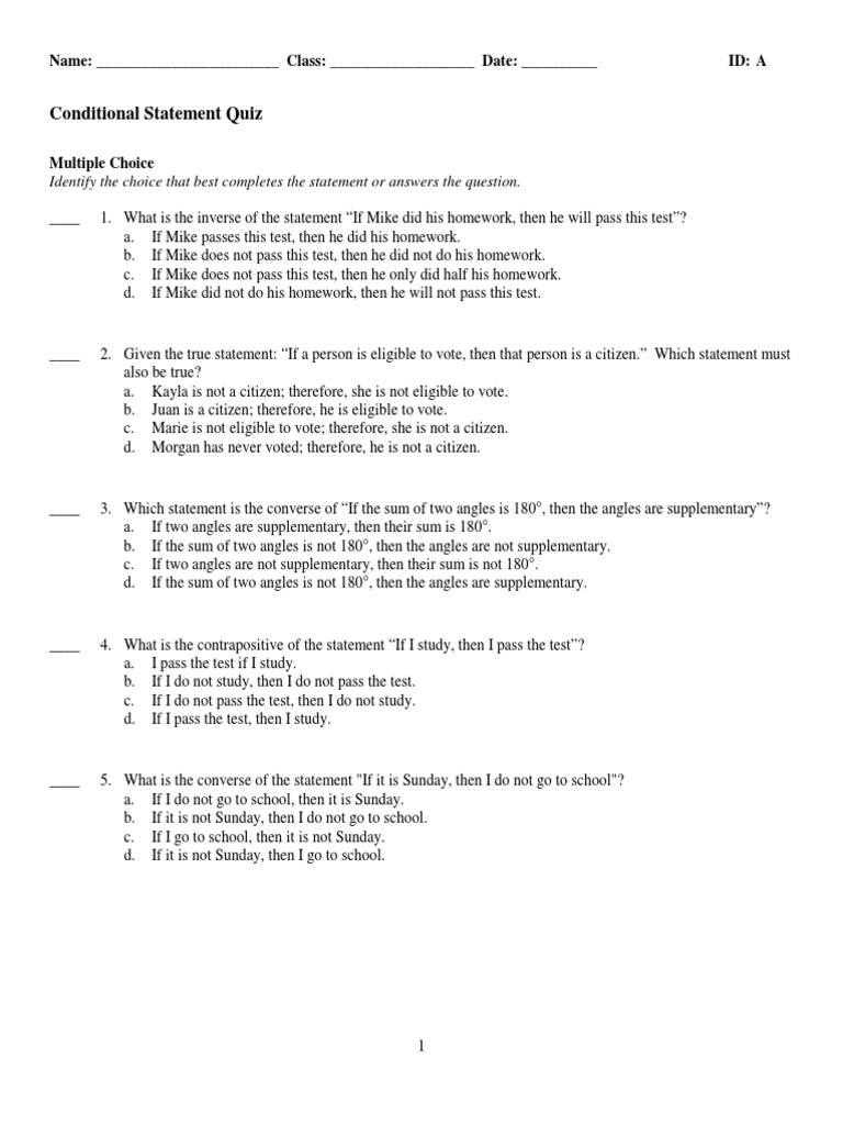 Conditional Statements Quiz PDF | PDF | Question | Mathematical Logic Conditional Statements Quiz PDF | PDF | Question | Mathematical Logic