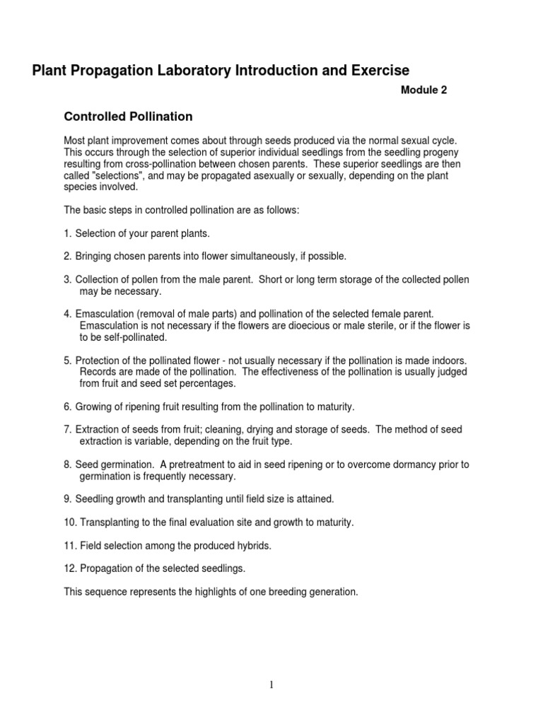 Plant Propagation Laboratory Introduction and Exercise: Controlled ...