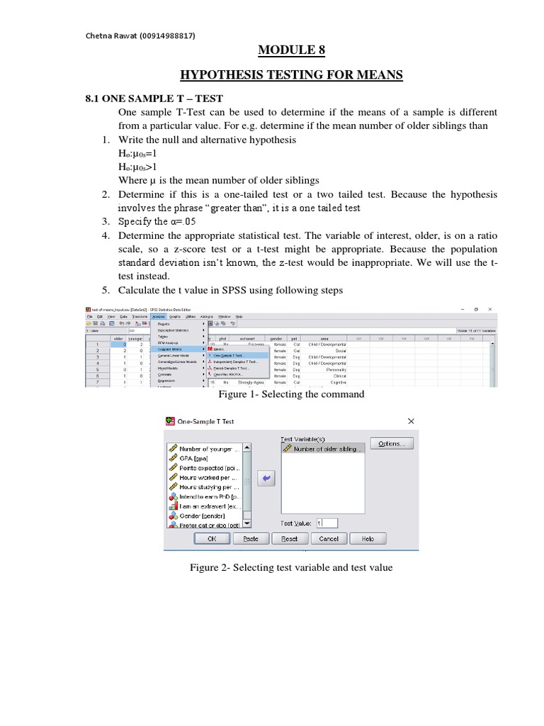 Hypothesis Testing For Means: 8.1 One Sample T - Test | PDF | Student's ...