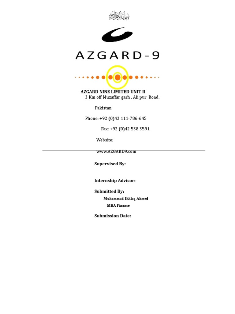 Intership Reports Azgard Nine Limited Muzaffar Gard | PDF | Spinning ...