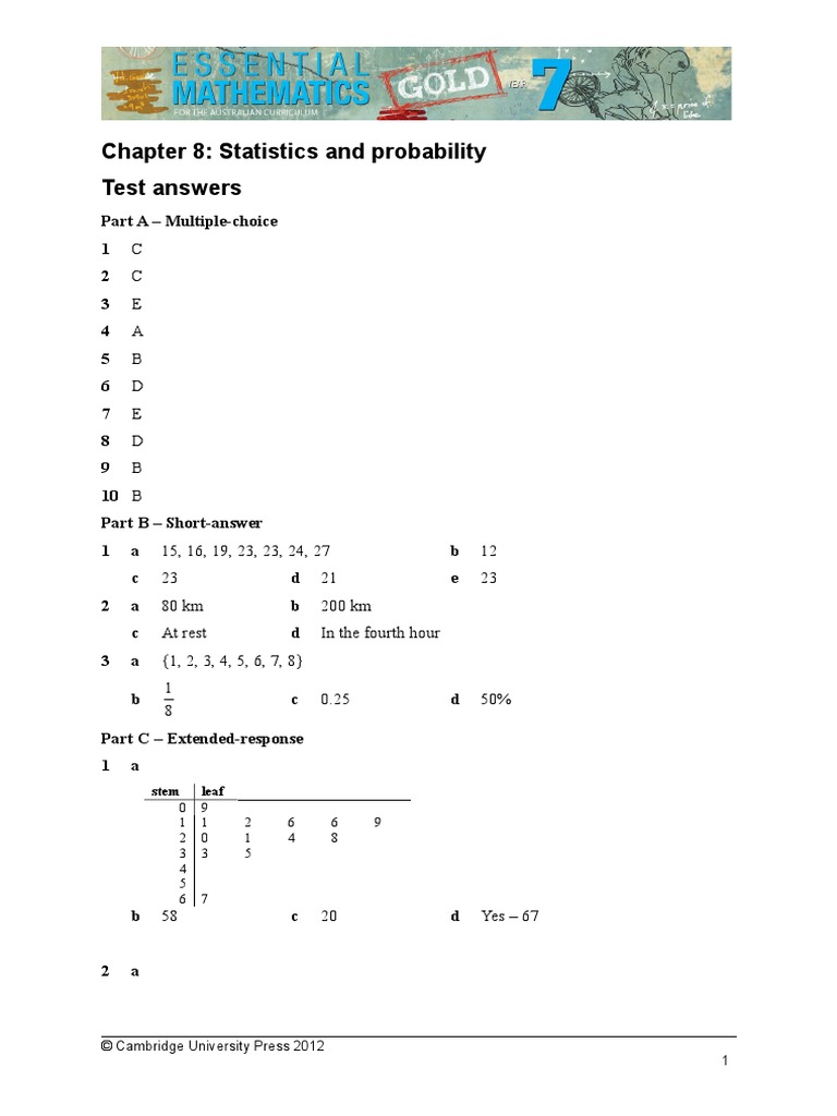 Chapter 8: Statistics and Probability Test Answers: C C E A B D | PDF