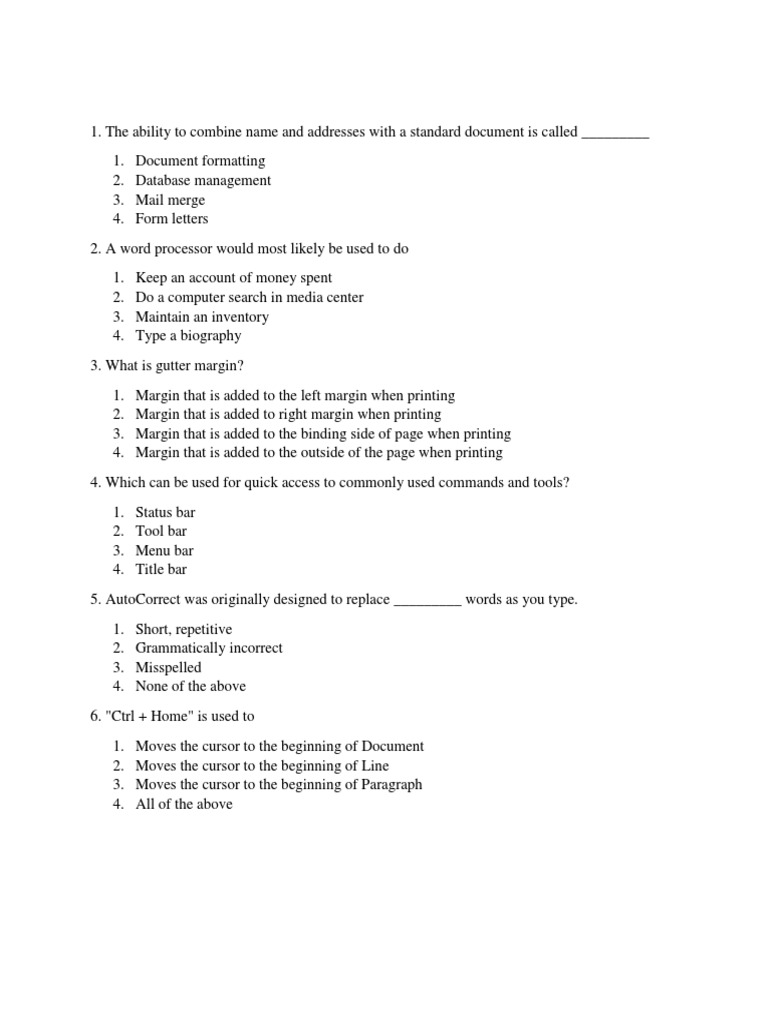Ms Word 2013 - MCQ | PDF | Microsoft Word | Page Layout